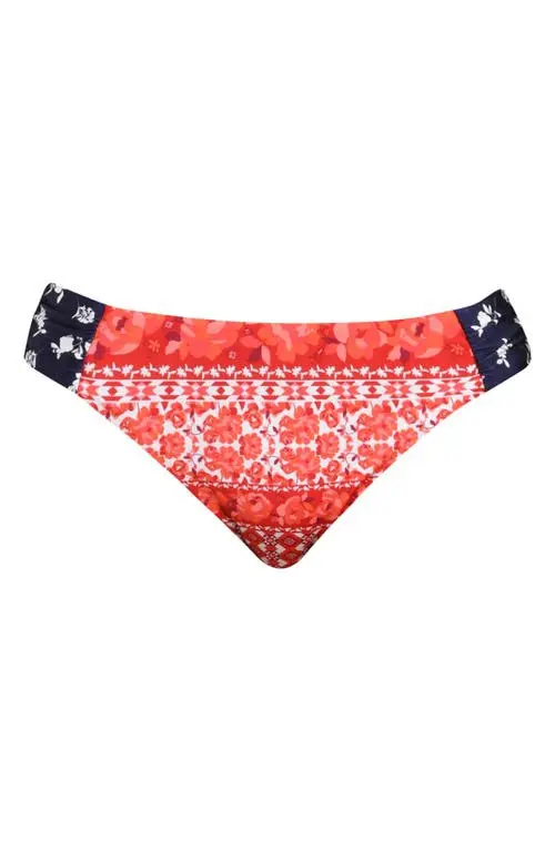 SUNSHINE 79 Flowers & Stripes Shirred Side Hipster Bikini Bottoms - Red Multi