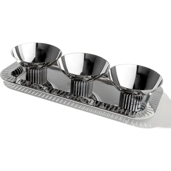 ANNA NEW YORK Striations Tray & 3 Mini Bowl Set - Silver