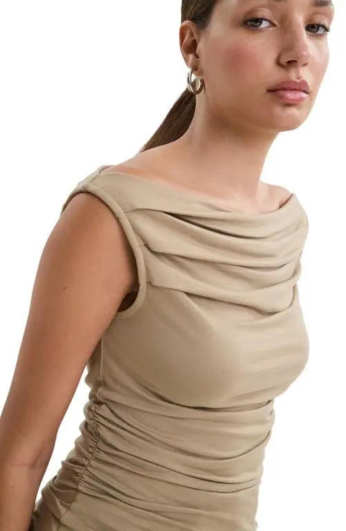 MARCELLA Cooper Ruched Boat Neck Top - Sand