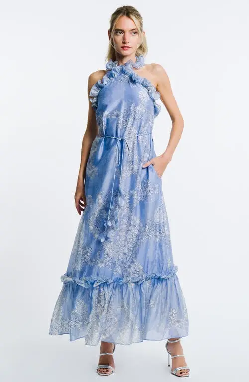 CIEBON Floral Halter Neck Maxi Dress
