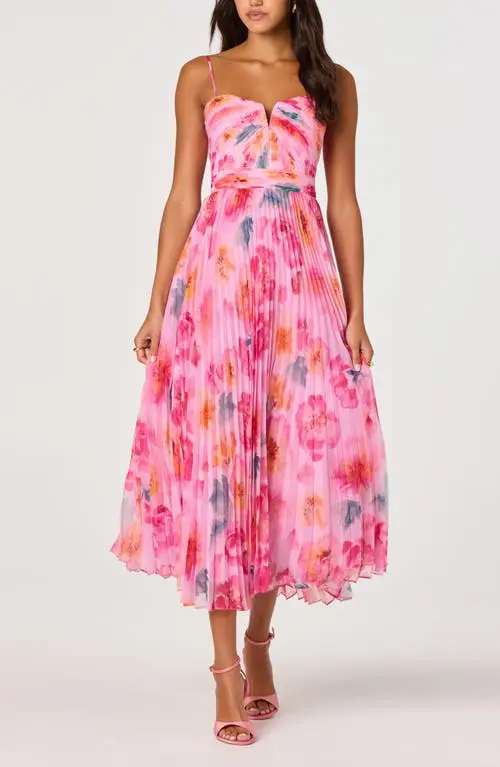 Astr The Label Bayley Floral Print Pleated Midi Dress - Pink Multi Floral