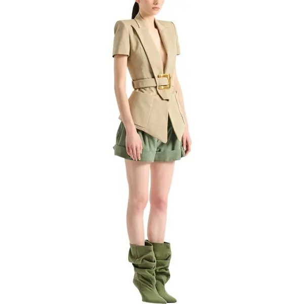 Balmain Belted Gabardine Anthem Jacket - Beige