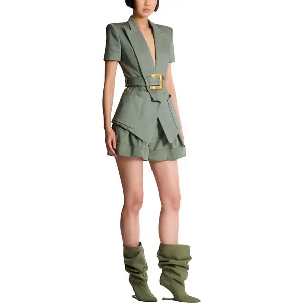 Balmain Belted Gabardine Anthem Jacket - Green