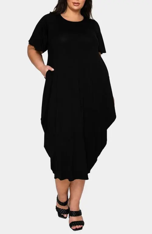 L I V D Liz Flutter Sleeve Midi Dress - Black