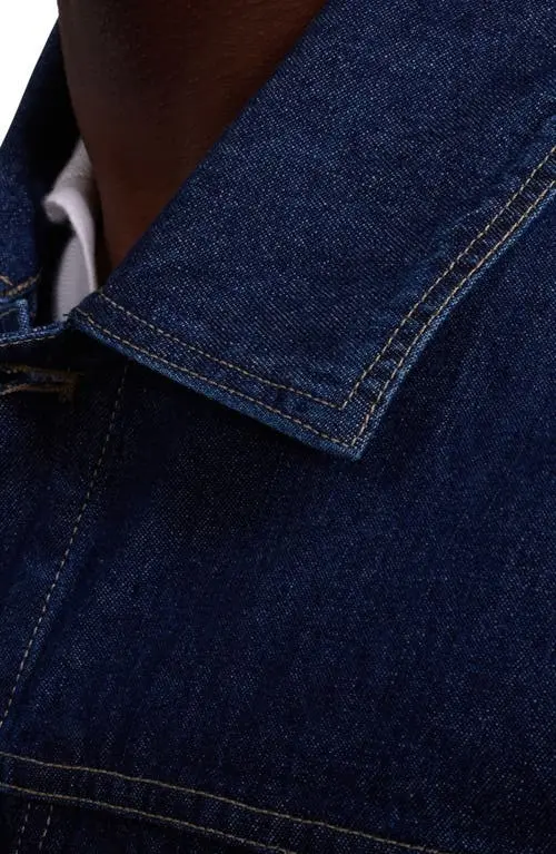 Bugatchi Leather Trim Denim Trucker Jacket - Navy