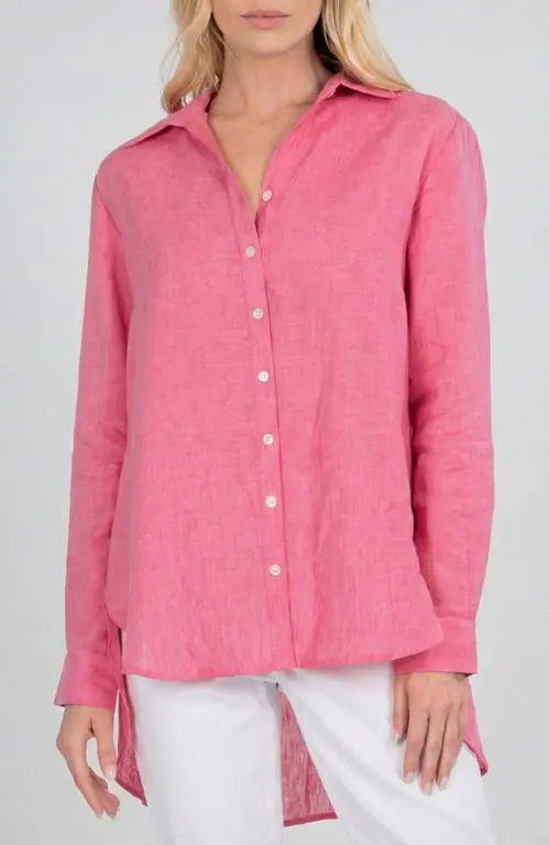 APNY Pleated Back Linen Button-up Tunic - Magenta