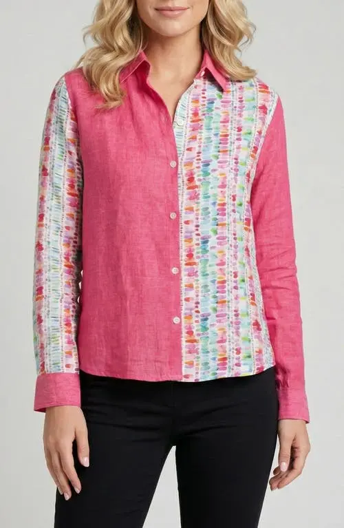 APNY Colorblock Linen Button-up Shirt - Medium Pink