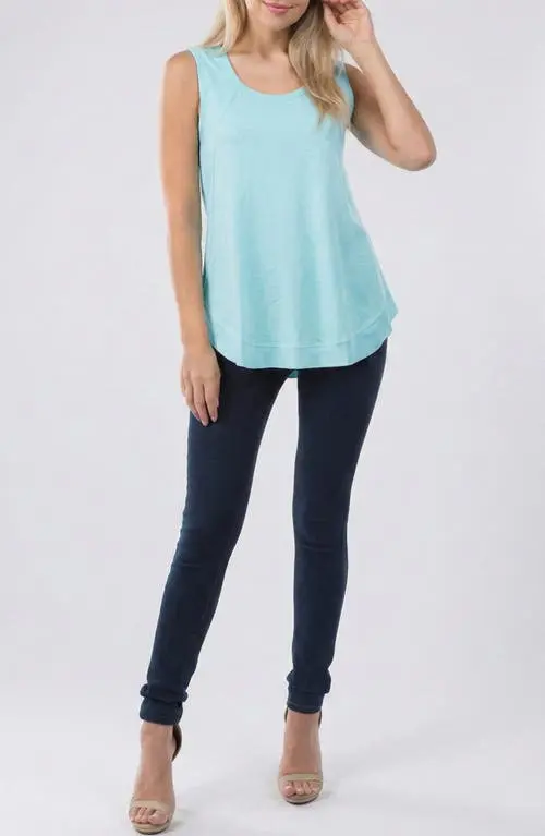 APNY Curve Hem Cotton Tank - Aqua