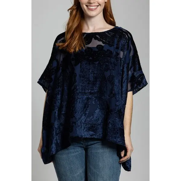 APNY Velvet Burnout Tunic Top - Navy