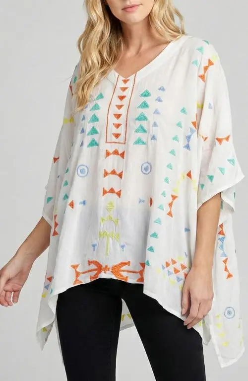 APNY Embroidered V-neck Tunic Top - White