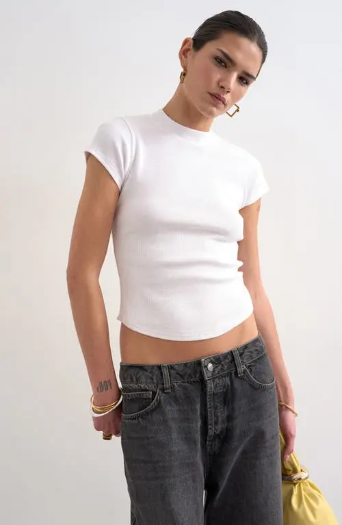 Topshop Rib Curved Hem Crop T-shirt - White