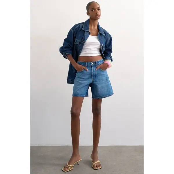 Topshop Editor Mid-rise Denim Shorts - Blue