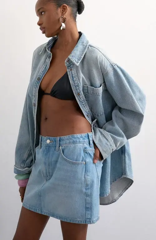 Topshop Cotton Denim Mini Skirt - Light Blue