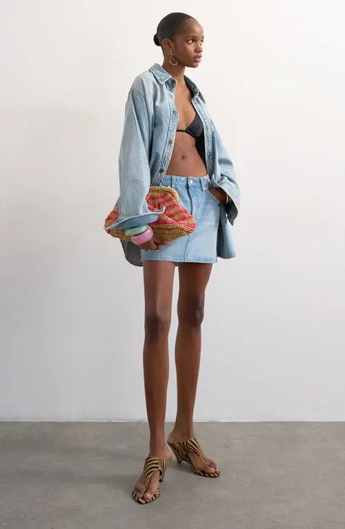 Topshop Cotton Denim Mini Skirt - Light Blue