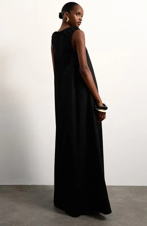 Topshop Ruched Cotton Poplin Maxi Dress