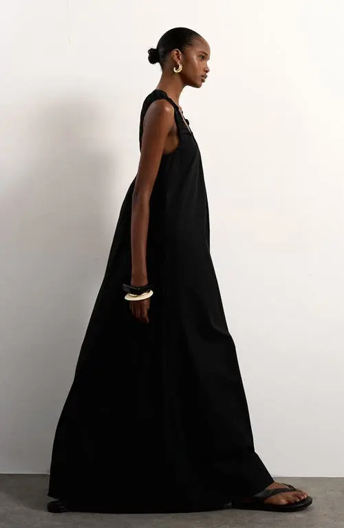 Topshop Ruched Cotton Poplin Maxi Dress