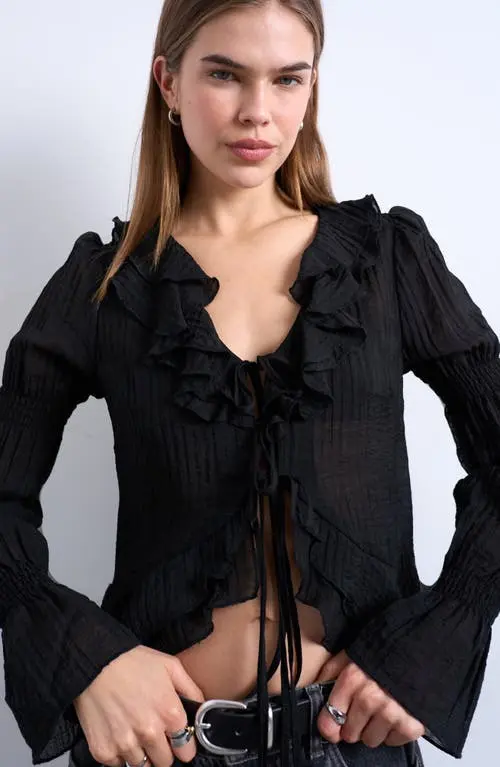 Topshop Ruffle Tie Front Crop Top - Black