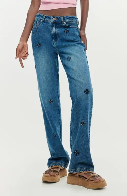Desigual Embellished Slim Straight Leg Jeans - Dark Blue