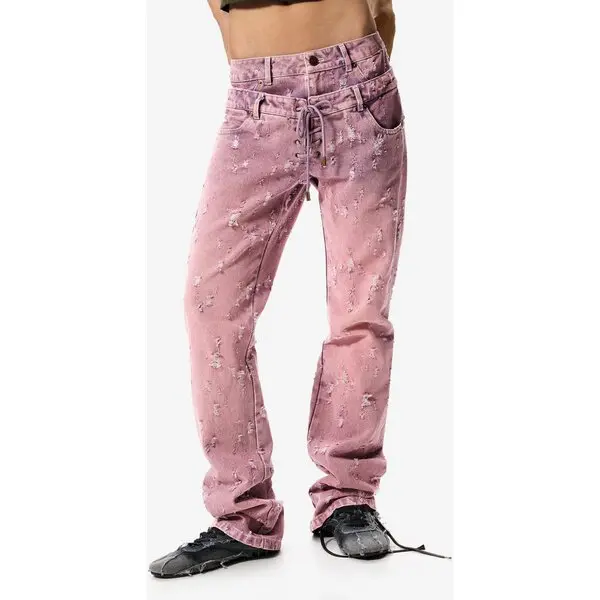 Desigual Double Waist Straight Leg Jeans - Pink