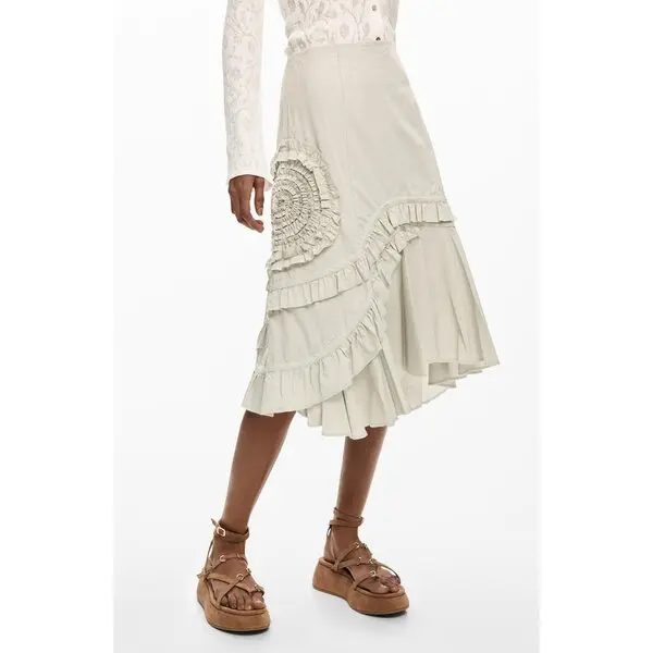Desigual Asymmetric Midi Skirt - Off White