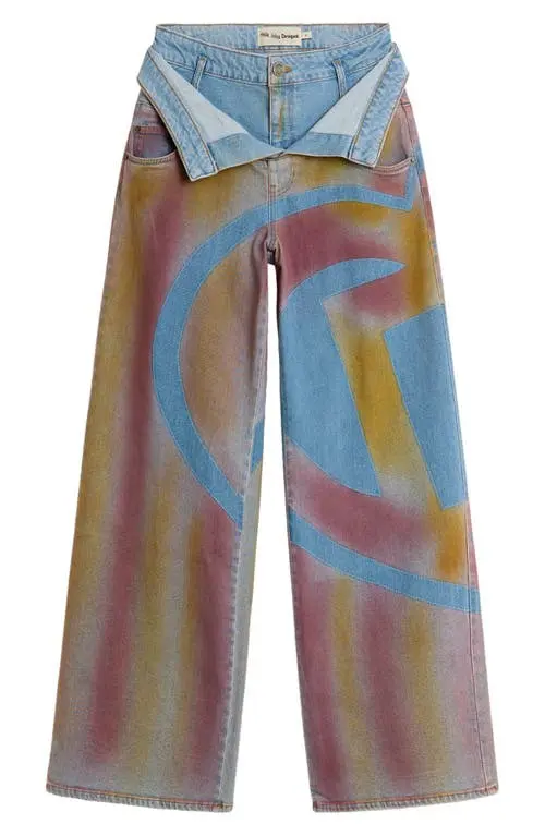 Desigual Fold-over Wide Leg Jeans