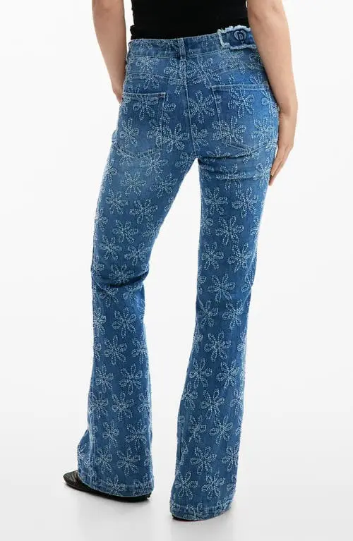 Desigual Floral Embroidered Flare Jeans