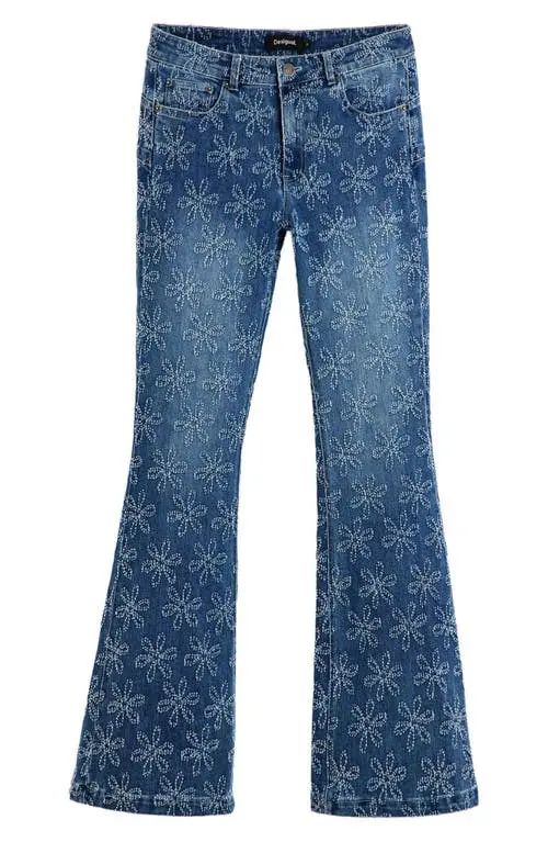 Desigual Floral Embroidered Flare Jeans