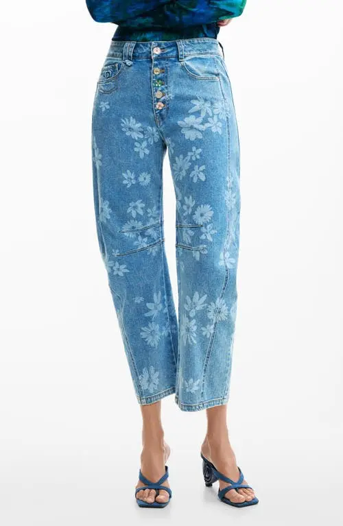 Desigual Floral Straight-leg Jeans - Medium Blue