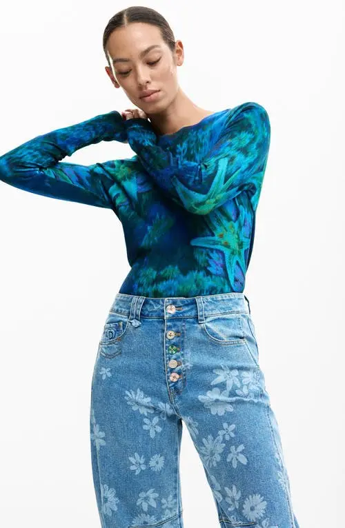 Desigual Floral Straight-leg Jeans - Medium Blue