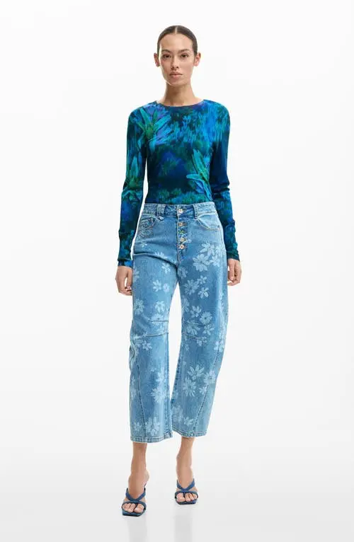 Desigual Floral Straight-leg Jeans - Medium Blue
