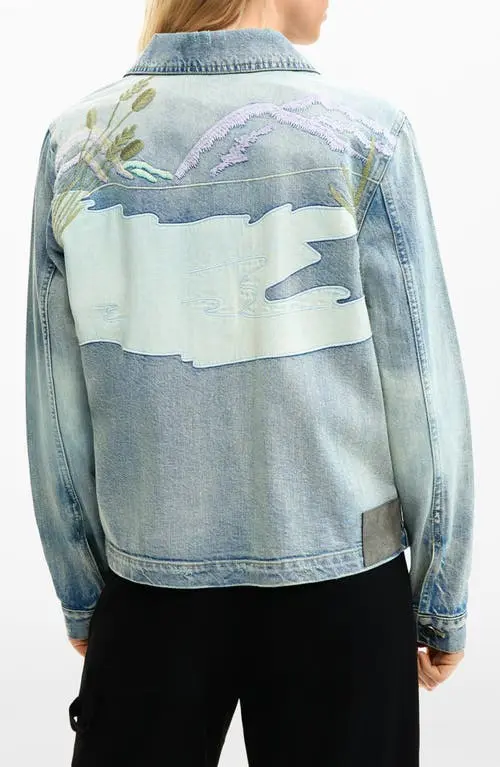 Desigual Swan Appliqué Denim Trucker Jacket - Medium Blue