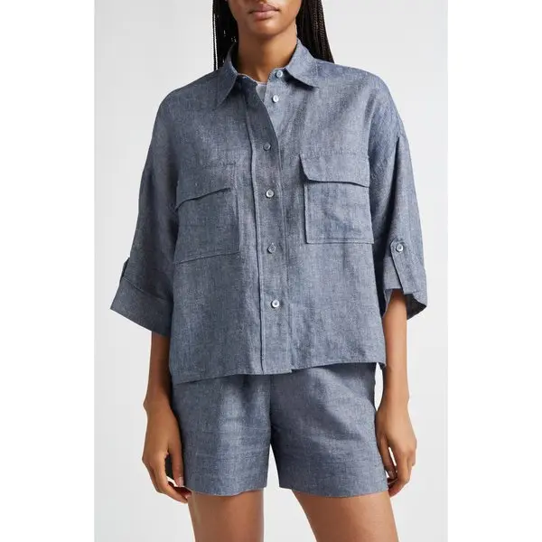 Eleventy Linen Blend Button-up Shirt - 11 Blue
