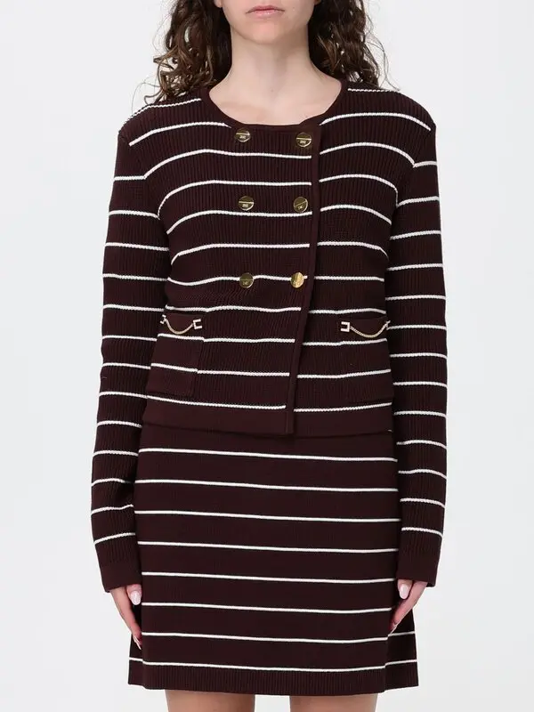 Elisabetta Franchi Striped Viscose Cardigan - Cocoa
