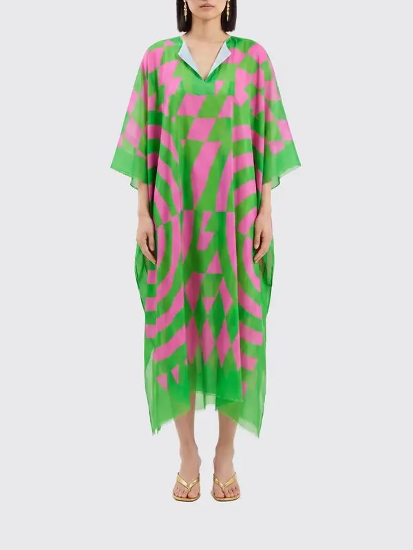 Dries Van Noten Cotton Kaftan Dress With Optical Print - Fa01