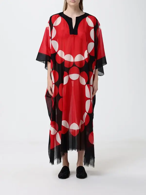 Dries Van Noten Cotton Kaftan Dress With Optical Print - Red