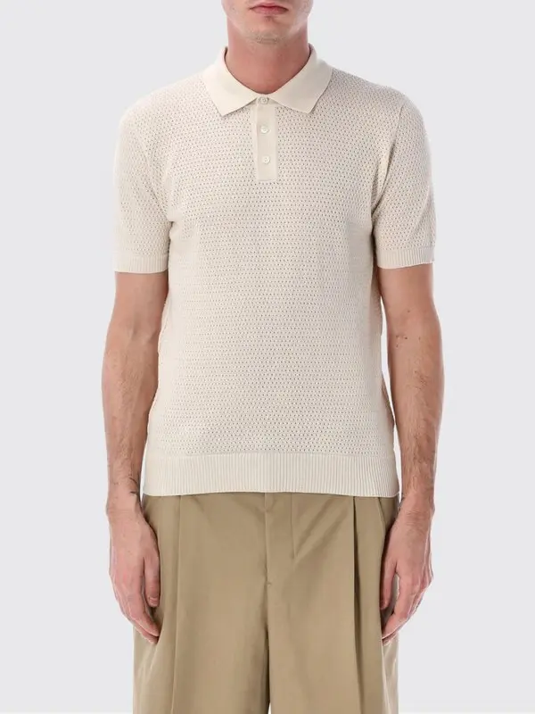 ROBERTO COLLINA Knitted Cotton Polo Shirt - Beige