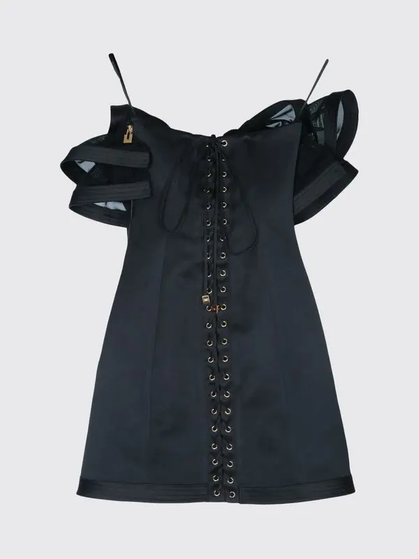 Elisabetta Franchi Mini Dress In Crêpe With Ruffles And Ties - Black