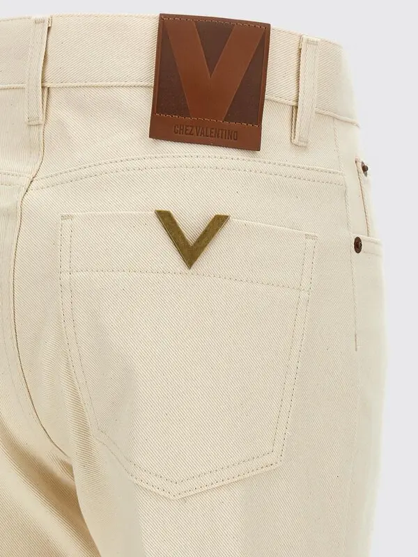 Valentino Garavani Cotton Denim Flared Jeans - Beige