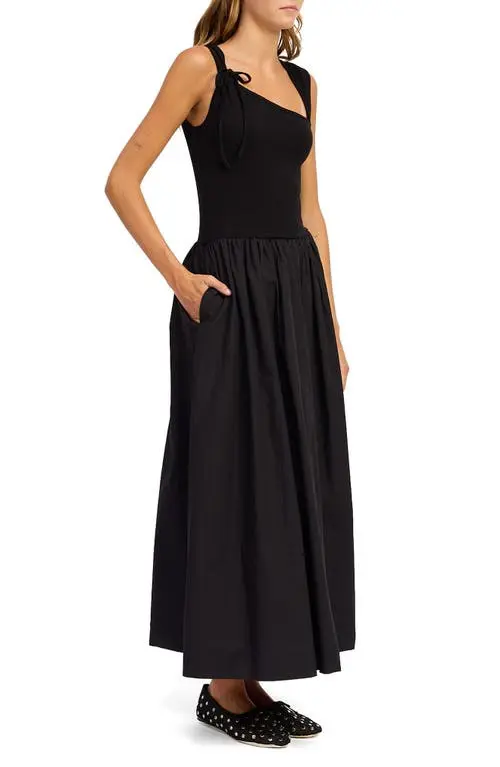 EN SAISON Sloane Asymmetric Neck Mixed Media Maxi Dress