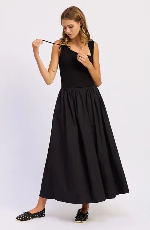 EN SAISON Sloane Asymmetric Neck Mixed Media Maxi Dress