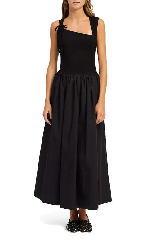 EN SAISON Sloane Asymmetric Neck Mixed Media Maxi Dress - Black