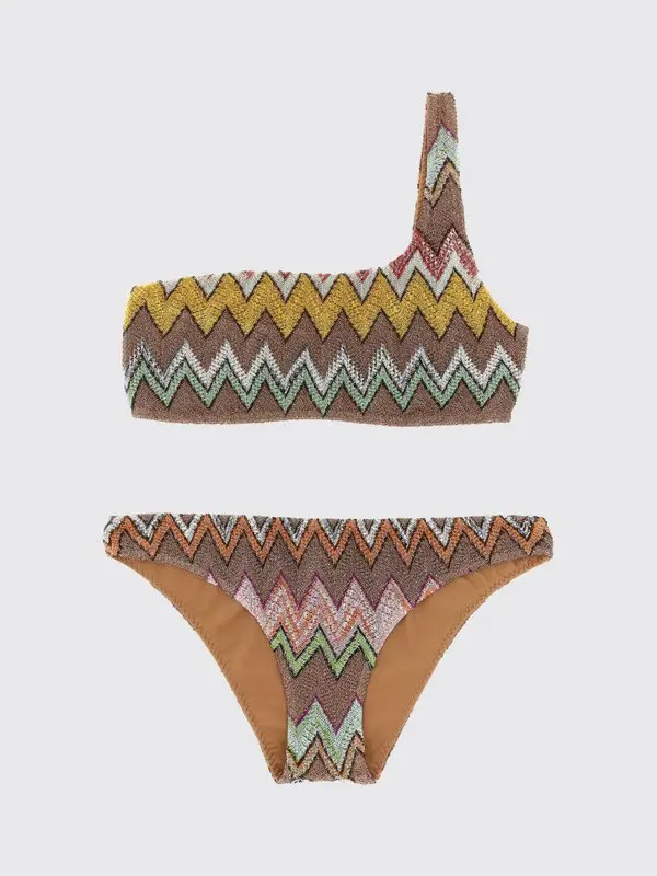 Missoni One Shoulder Zig Zag Print Swimsuit - Brown
