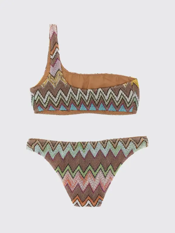 Missoni One Shoulder Zig Zag Print Swimsuit - Brown