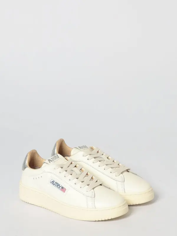AUTRY Leather Sneakers With Metallic Heel Detail - Silver
