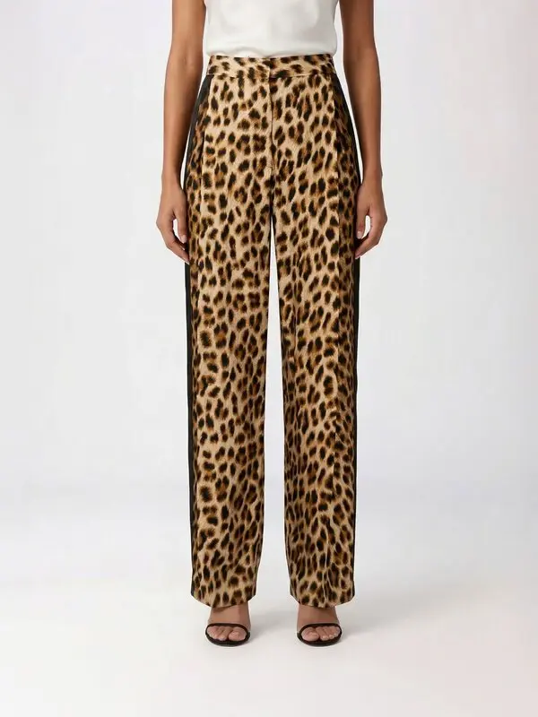 Sportmax Silk Palazzo Trousers With Animal Print - Camel