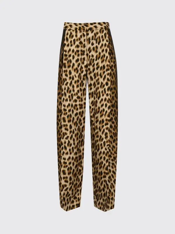 Sportmax Silk Palazzo Trousers With Animal Print - Camel