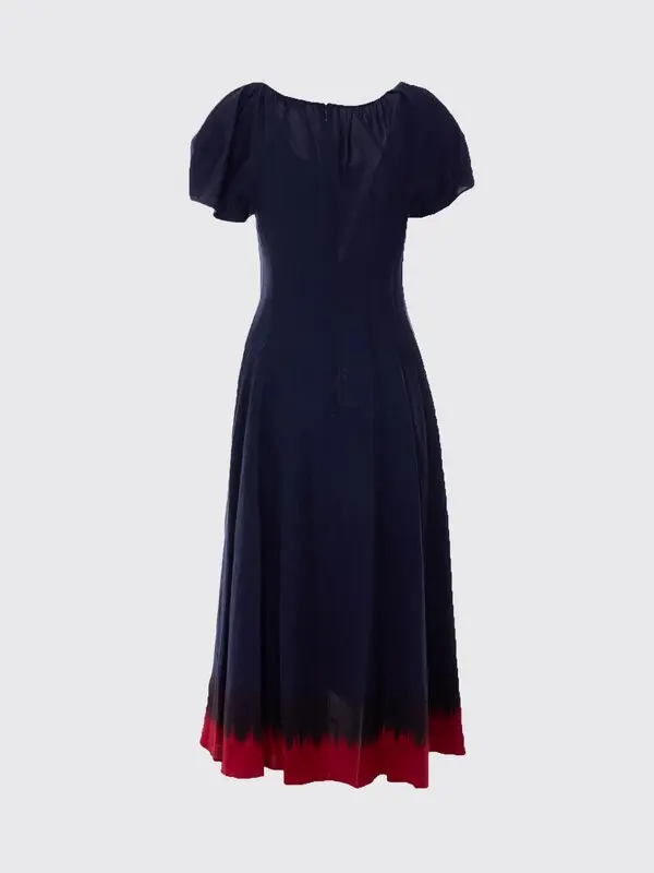 Tory Burch Blue Viscose And Linen Blend Midi Dress With Puff Sleeves - Navy