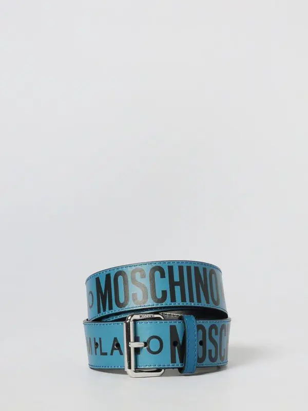 Moschino Leather Belt With Printed Logo - Blue