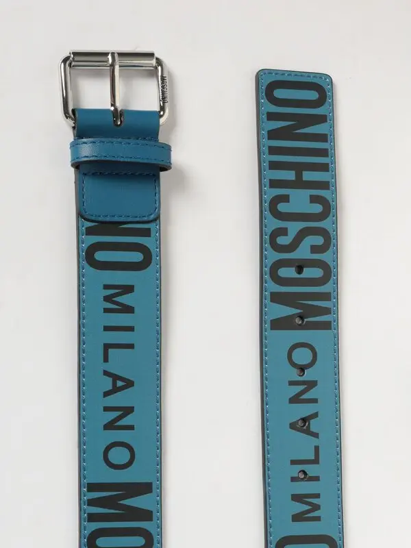 Moschino Leather Belt With Printed Logo - Blue