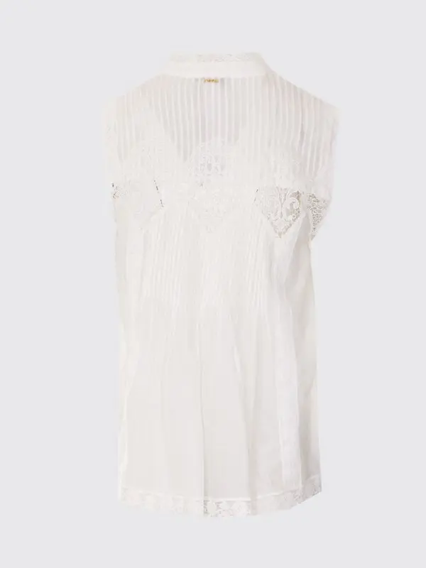 TWINSET Sleeveless Cotton Silk Top With Lace Detailing